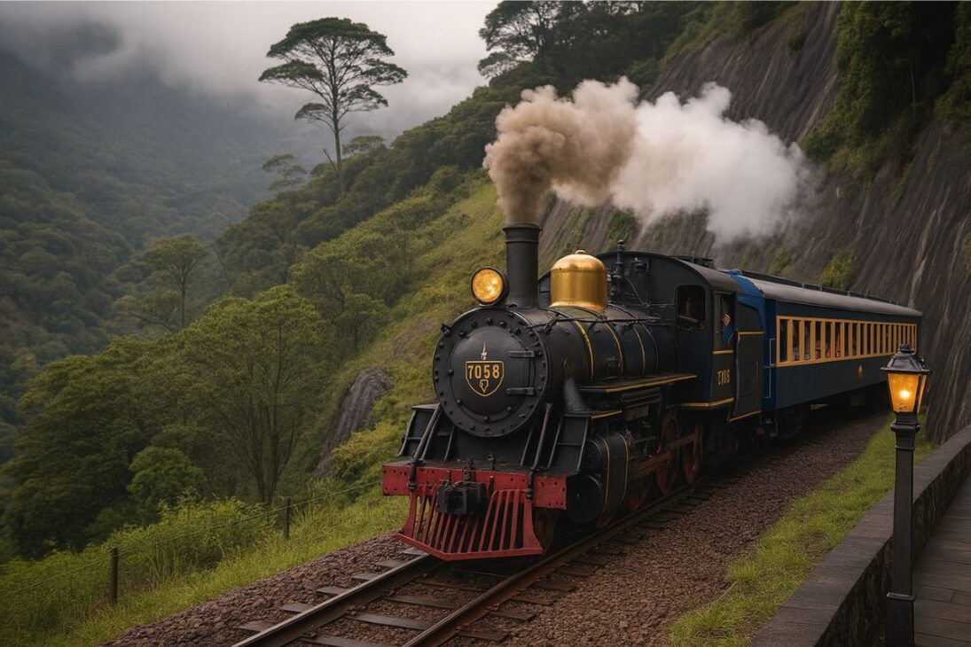 Uma locomotiva restaurada dos anos 50 está levando turistas por uma ...