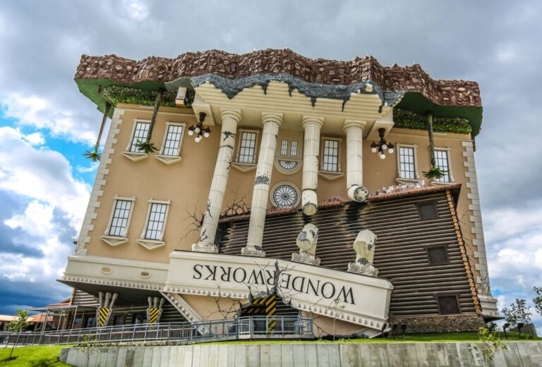 The building, constructed upside down, has 4 floors and approximately 7 ...