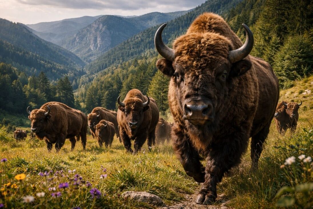 bisontes-europeus-cruzam-mil-quil-metros-s-o-soltos-nas-montanhas