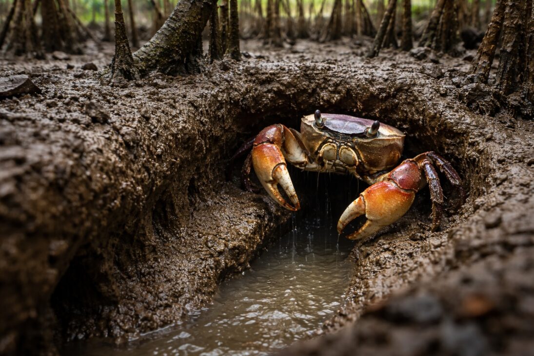 Despercebido pela maioria, um caranguejo dos mangues perfura galerias ...