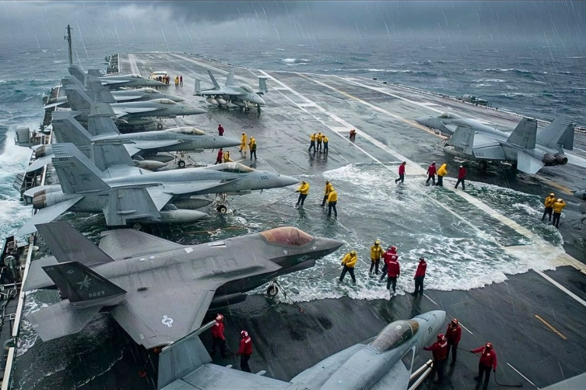 During storms with extreme winds in the ocean, aircraft carriers carry ...