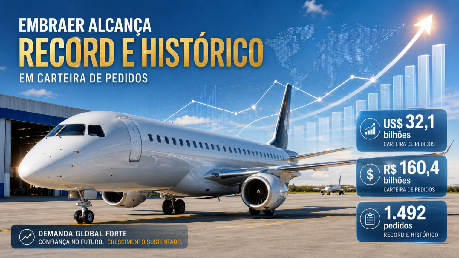 R$ 160,4 bilhões e 1.492 aviões na fila: o recorde histórico da Embraer ...