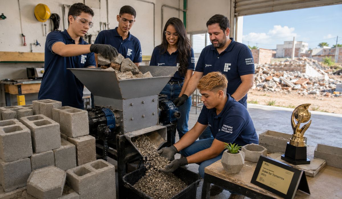 No Brasil, estudantes do IFRN criam miniusina que tritura entulho de ...